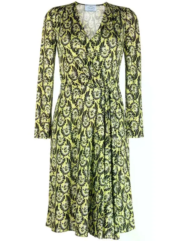 Prada Abstract Print Silk Wrap Dress