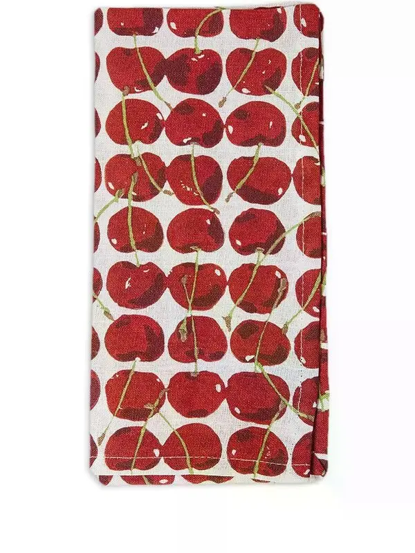 La DoubleJ Cherries Set Of Two Linen Napkins - Red