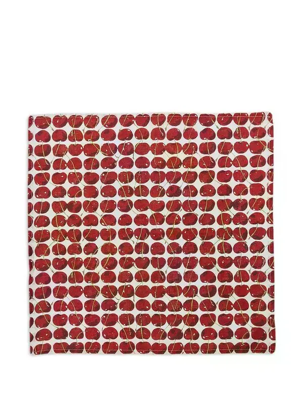La DoubleJ Cherries Set Of Two Linen Napkins - Red