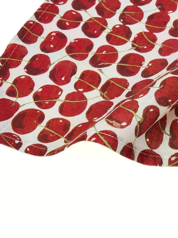 La DoubleJ Cherries Set Of Two Linen Napkins - Red