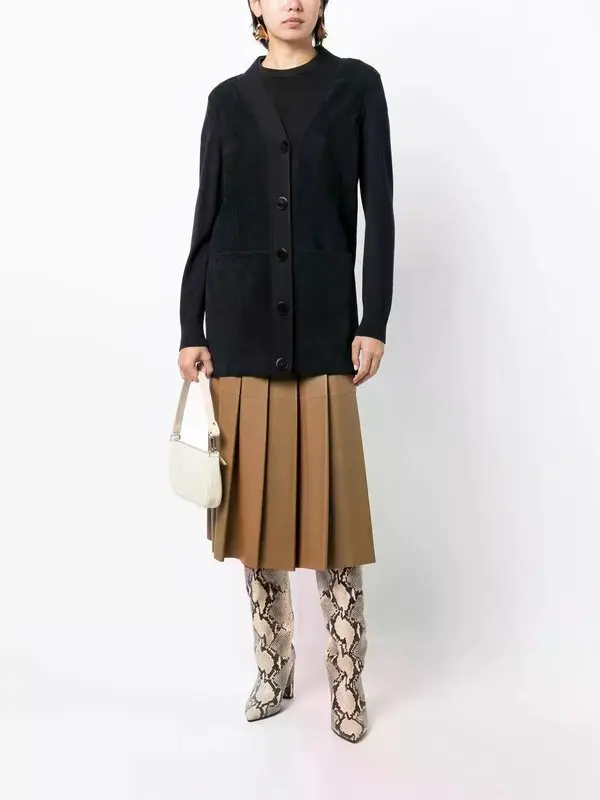 Hermès V-neck Suede Cardigan
