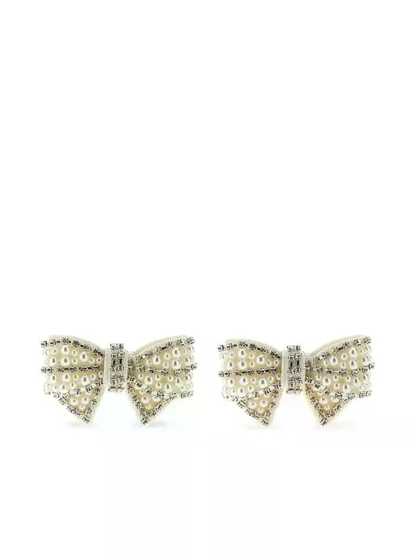 SELF-PORTRAIT Bow-shape Pearl And Crystal Embellished Earrings - Neutrals