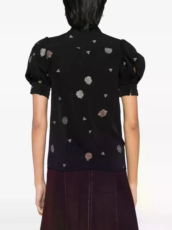 Chloé Embroidered High-neck Bishop Sleeve Silk Top
