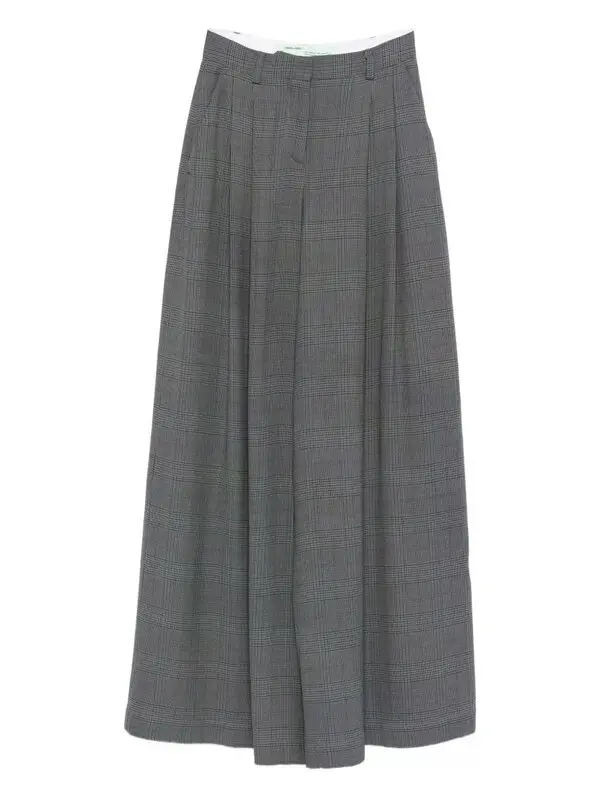 Off-White Check Pattern Wide Leg Trousers - Grey