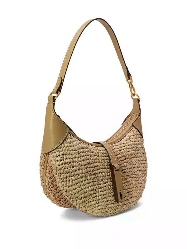 Polo Ralph Lauren Raffia Shoulder Bag With Leather Trim - Neutrals