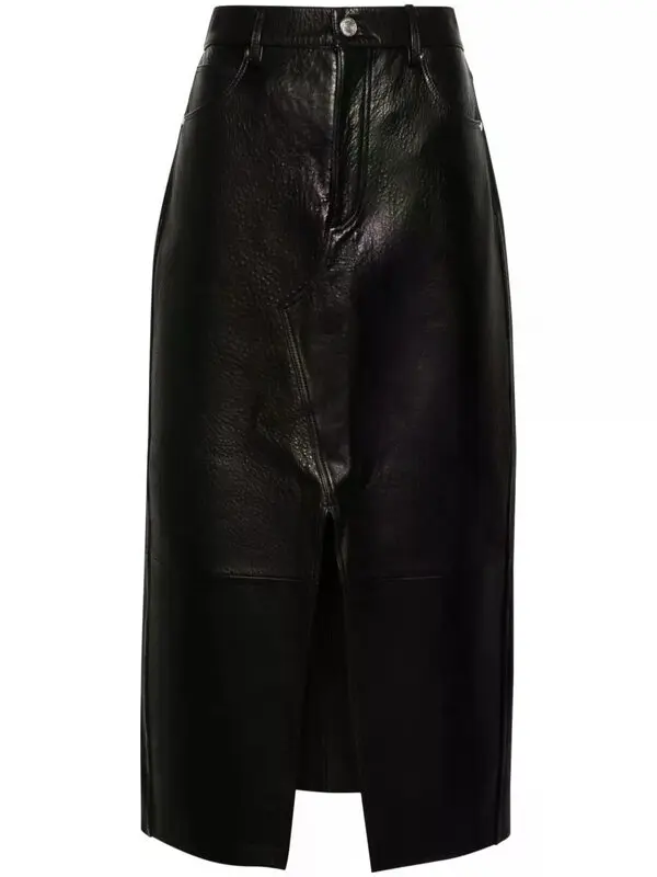 FRAME Panelled Leather Midi Skirt