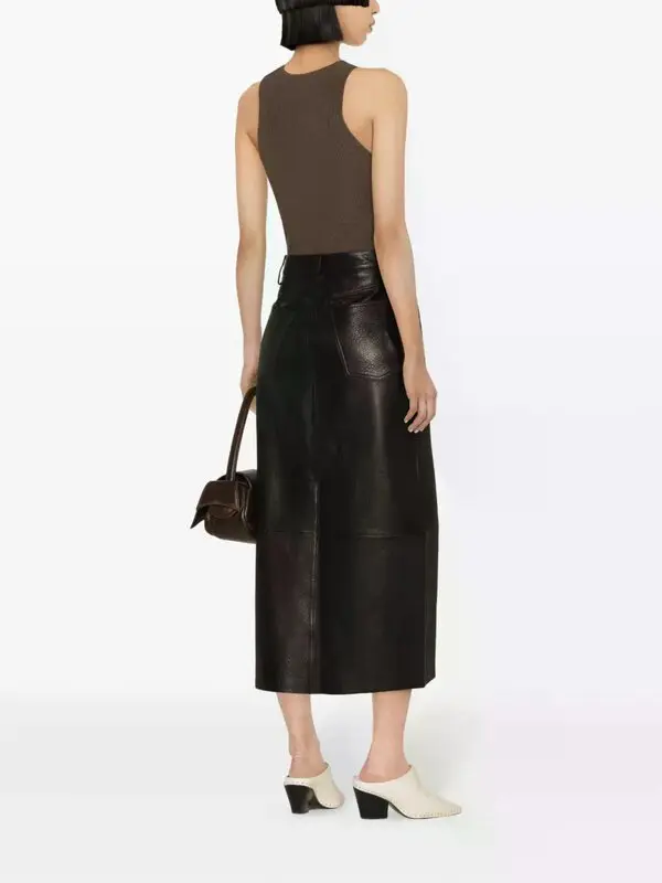 FRAME Panelled Leather Midi Skirt