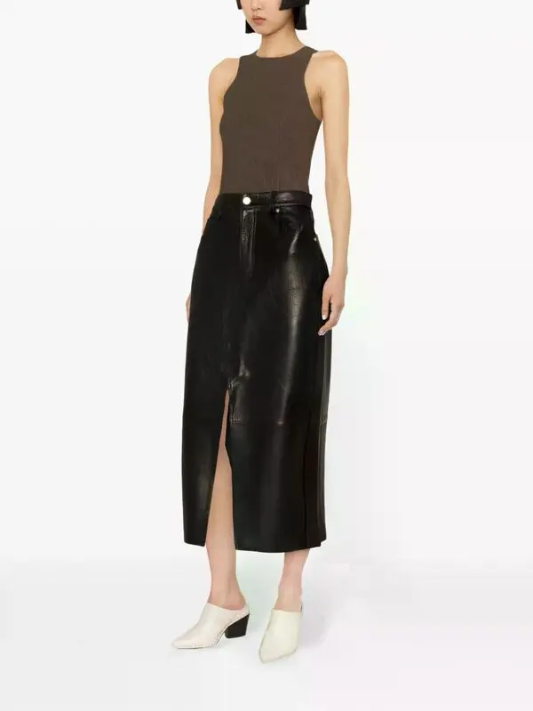 FRAME Panelled Leather Midi Skirt