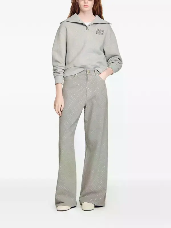 Sandro Rhinestone Embellished Wide-leg Jeans