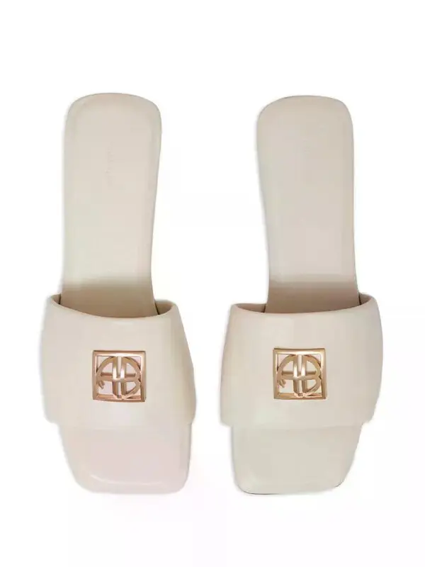 ANINE BING Square-toe Logo Leather Sandals - Neutrals
