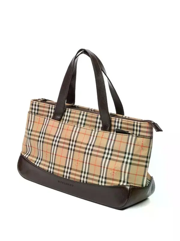 Burberry Check Pattern Leather Trim Handbag