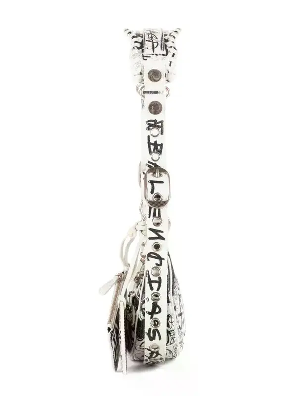 Balenciaga Le Cagole Graffiti Shoulder Bag - White