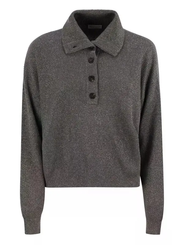 Brunello Cucinelli Ribbed Knit High Collar Sweater - Grey