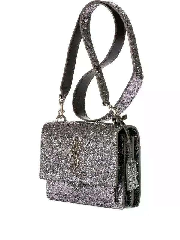 Saint Laurent Glitter Crossbody Bag - Silver