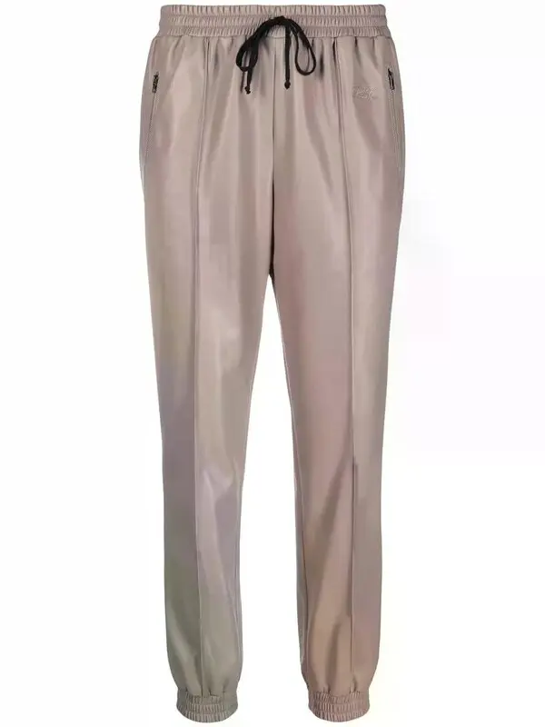 Philosophy Di Lorenzo Serafini Taupe Grey Faux Leather Cropped Track Trousers - Neutrals