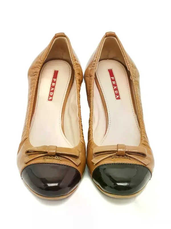 Prada Patent Leather Cap Toe Bow Pumps