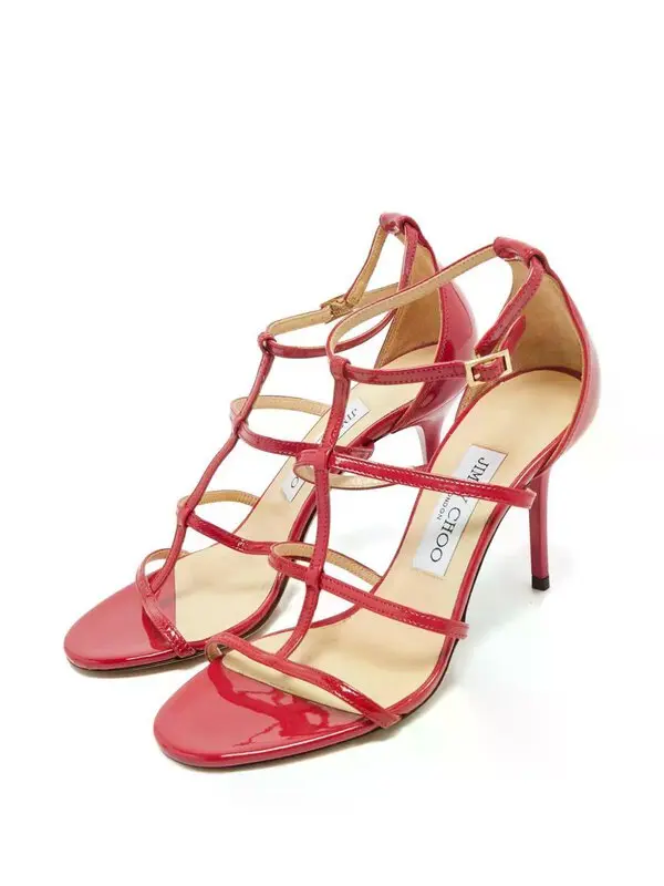 JIMMY CHOO Patent Leather Ankle Strap Sandals - Red
