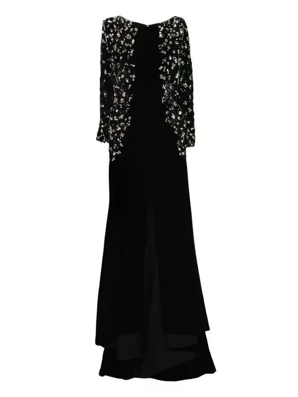 SAIID KOBEISY Embellished Long Sleeve Slit Maxi Dress - Black