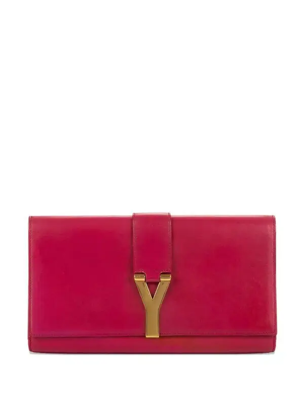 Saint Laurent Small Ligne-y Logo Plaque Clutch Bag - Pink