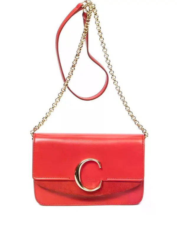 Chloé Leather Shoulder Bag With Gold-tone Emblem - Red