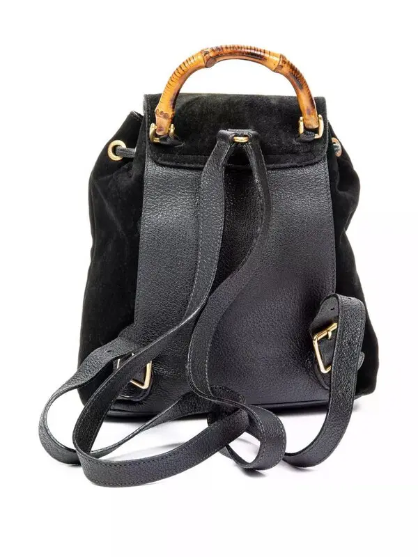 Gucci Suede Bamboo Handle Backpack - Black