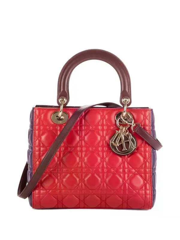 Dior Quilted Two-tone Leather Shoulder Bag - Red