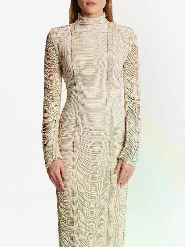 Balmain Macramé Long-sleeve Maxi Dress