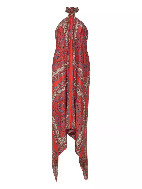 Cara Cara Twist Paisley Asymmetric Dress - Red