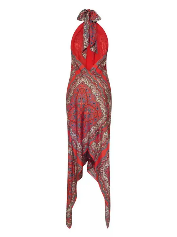 Cara Cara Twist Paisley Asymmetric Halterneck Dress