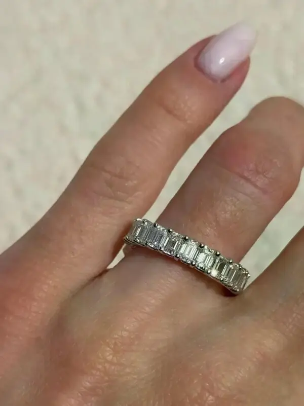 JEWELS AFICIONADO 18k White Gold Emerald Cut Diamond Eternity Band Ring