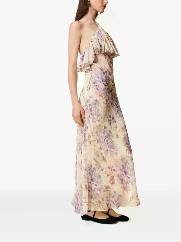TWINSET Velvet Floral Maxi Dress - Neutrals