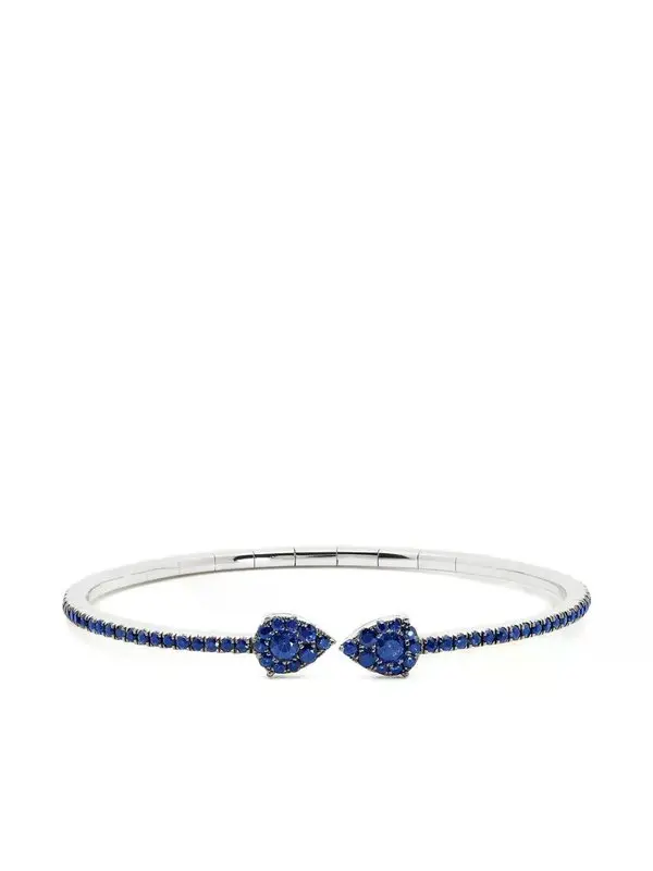 JEWELS AFICIONADO 18k White Gold Blue Sapphire Cuff Bracelet - Silver