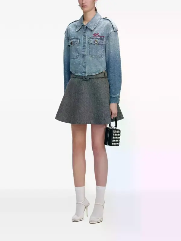 SELF-PORTRAIT Studded Cropped Jacket - Blue
