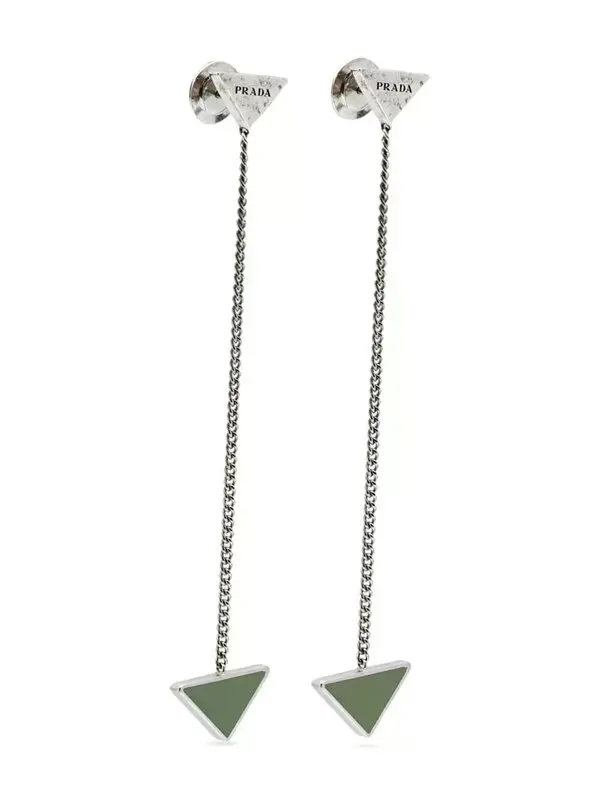 Prada Enamel Triangle Chain Drop Earrings