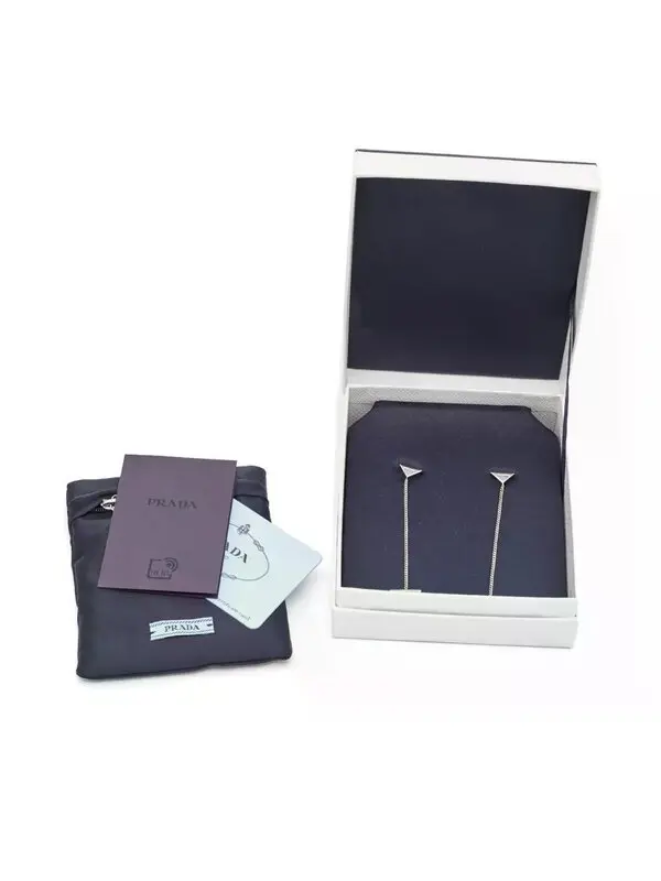 Prada Enamel Triangle Chain Drop Earrings