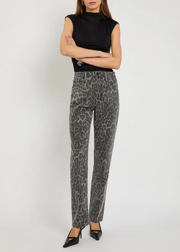 Good American Good Icon Leopard Straight-leg Jeans