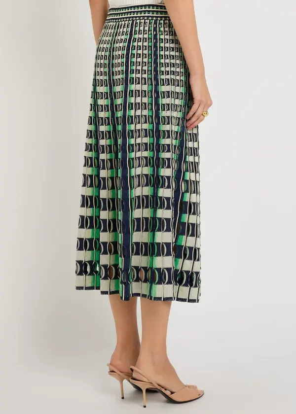 Simkhai Textured Gingham Knit Midi Skirt - Navy