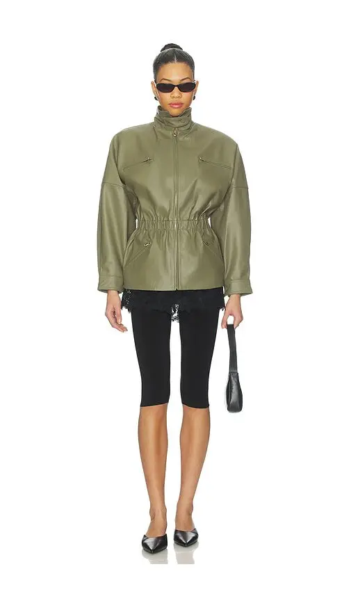 AEXAE Leather Cinched Mid Jacket - Olive