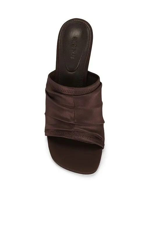 Simkhai Ruched Satin Sculptural Heel Mules