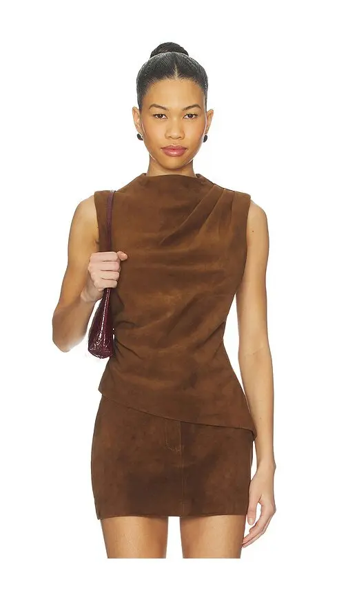 AEXAE Leather Suede Ruched Top