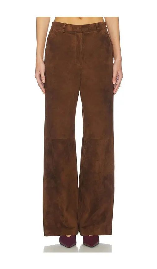AEXAE Leather Suede Straight Leg Pant In . Also - Brown