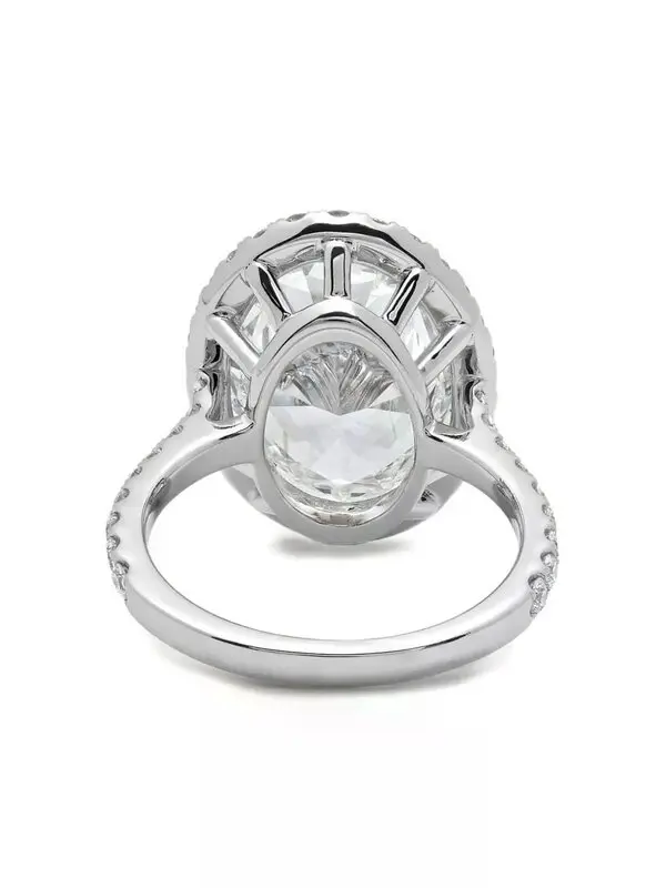 JEWELS AFICIONADO 18k White Gold Diamond Ring With Oval And Round-cut Diamonds - Silver