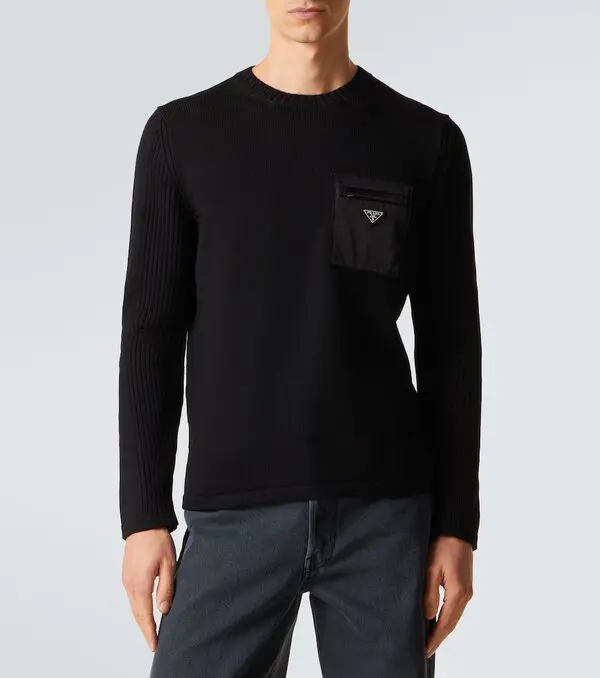 Prada Virgin Wool Crewneck Sweater With Zipped Pocket