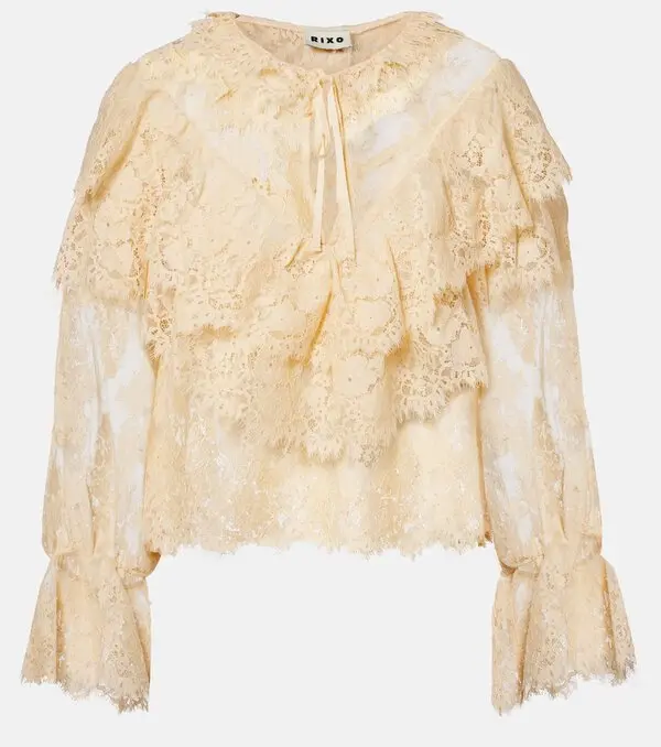 Rixo Faryn Ruffled Lace Blouse In Vintage Cream - Beige