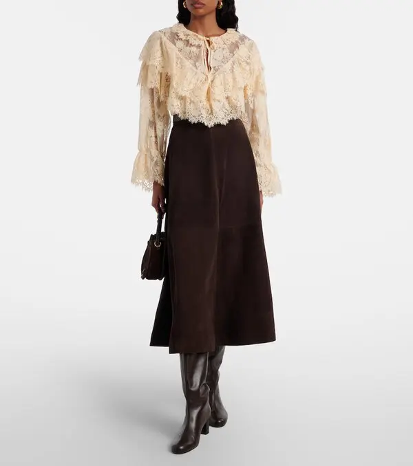 Rixo Faryn Ruffled Lace Blouse In Vintage Cream - Beige