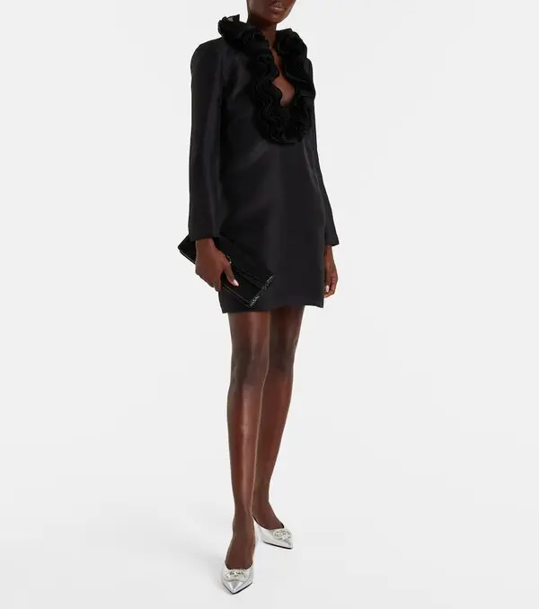 Gucci Silk Mini Dress With Ruffled Neckline