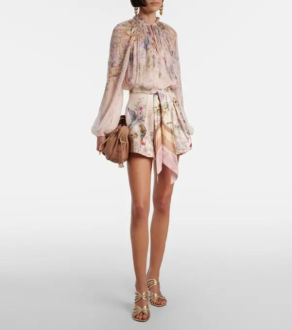 Zimmermann Rebellion Printed Silk And Cotton Shorts
