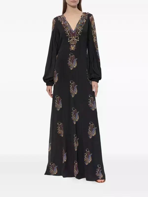 Etro Paisley Print V-neck Maxi Dress