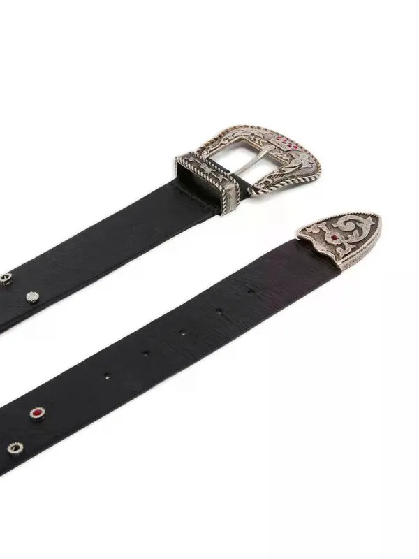 Pinko Embellished Leather Belt With Floral Buckle