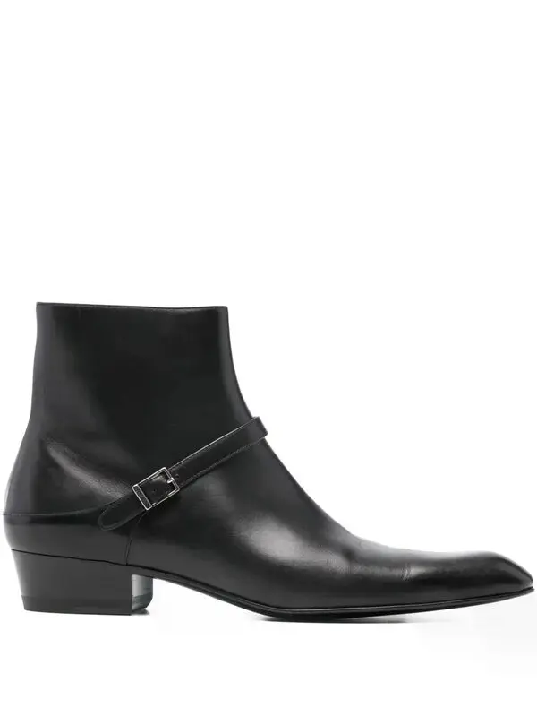 Saint Laurent Leather Buckle Detail Ankle Boots